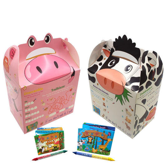 Farmyard Bizzi Kids Takeaway Boxes Animal Activity Pack Pig Cow Case of 200